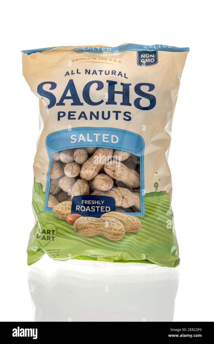 Winneconne, WI -23 January 2021: A package of Sachs peanuts freshly ...