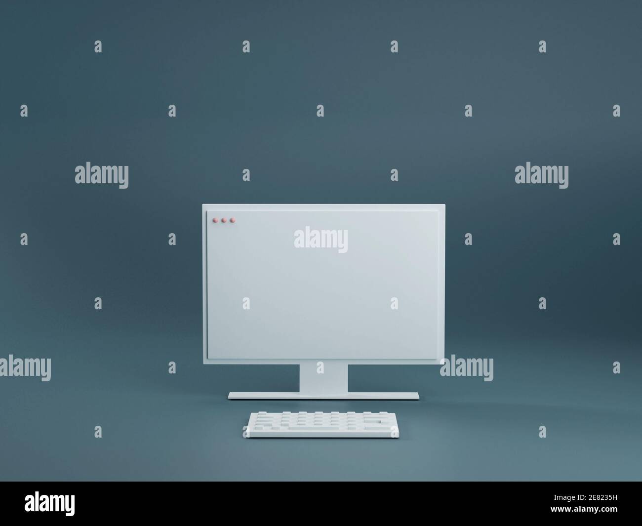 WHite pc computer with keyboard on dark blue studio background ...