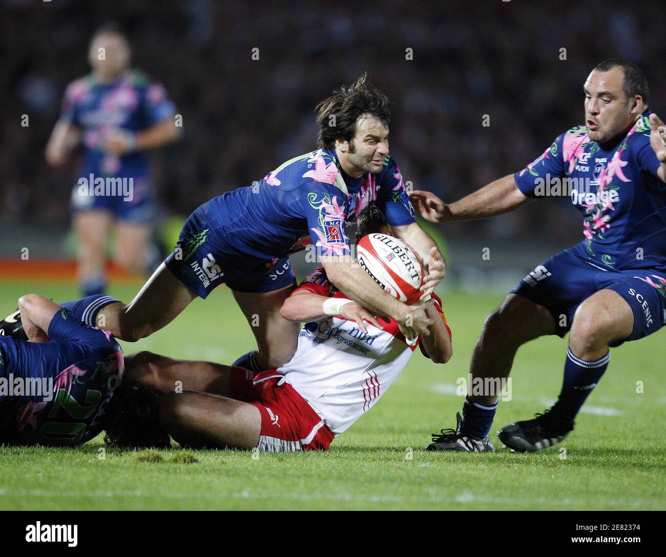 Stade Francais' Christophe Dominici and Rodrigo Roncero during the ...
