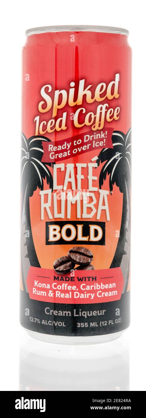 Winneconne, WI -29 January 2021: A can of Cafe Rumba spiked iced coffee ...
