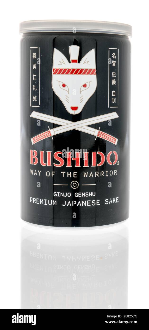 Winneconne, WI -29 January 2021: A can of Bushido Japanese sake on an ...