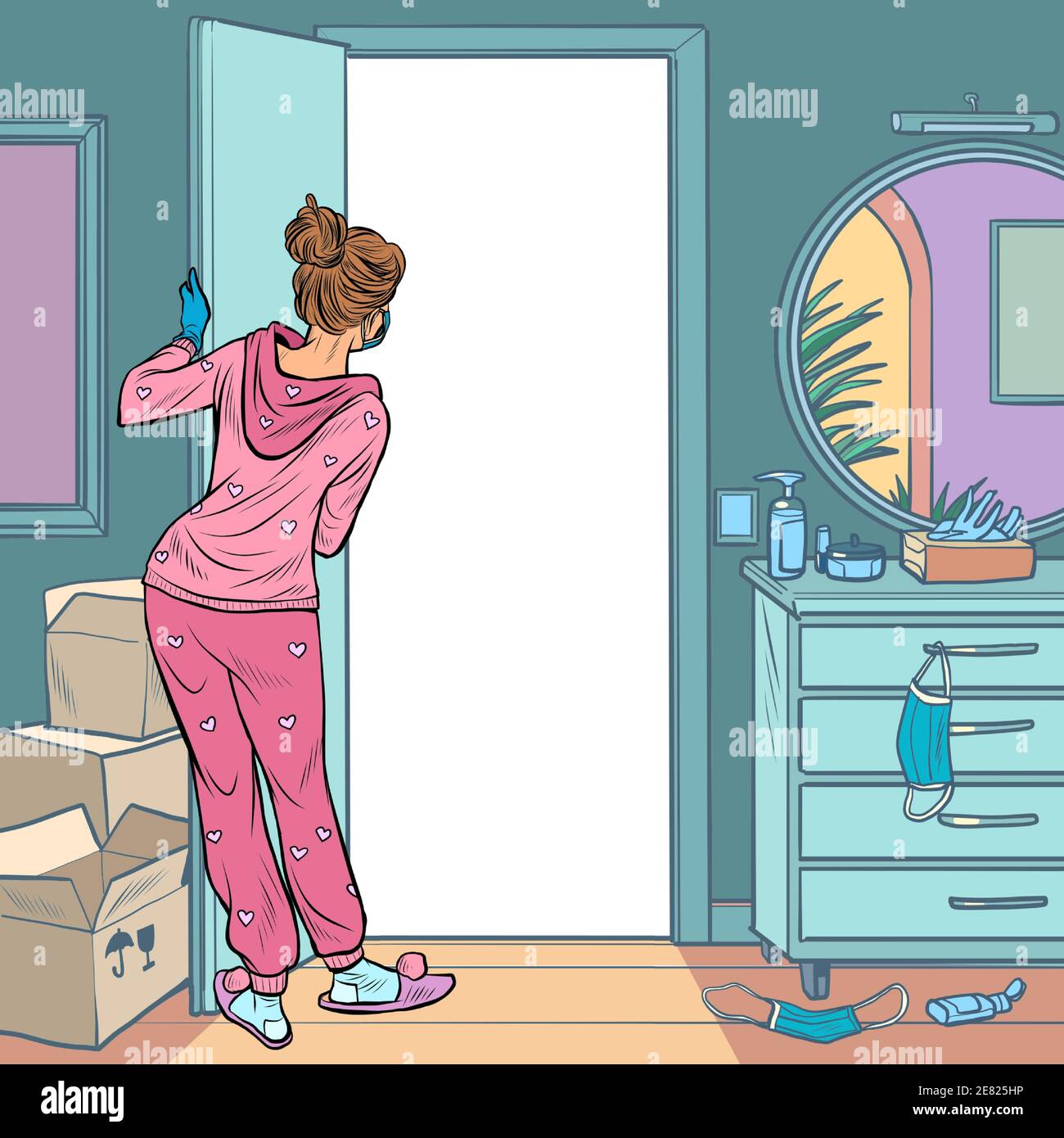 House woman opening door Stock Vector Images - Alamy