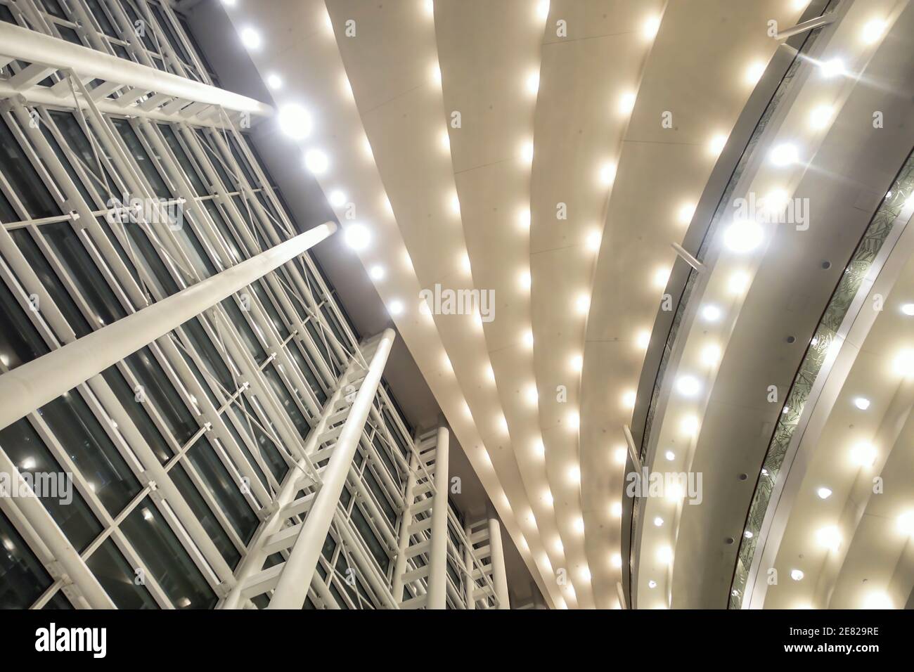 Night view through the multistory windows in the lobby of the Sanford ...