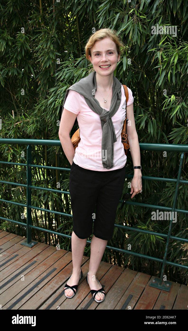 Actress Isabelle Carre arrives in the 'Village', the VIP area of the French Open at Roland ...