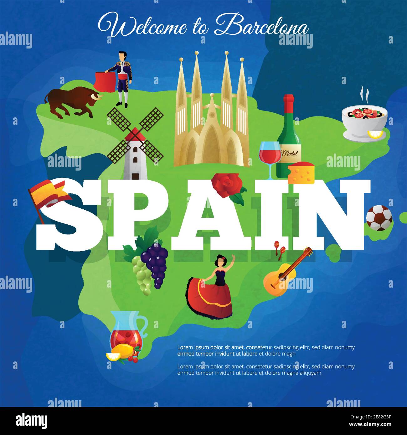 Spain cultural symbols composition poster for travelers with national ...