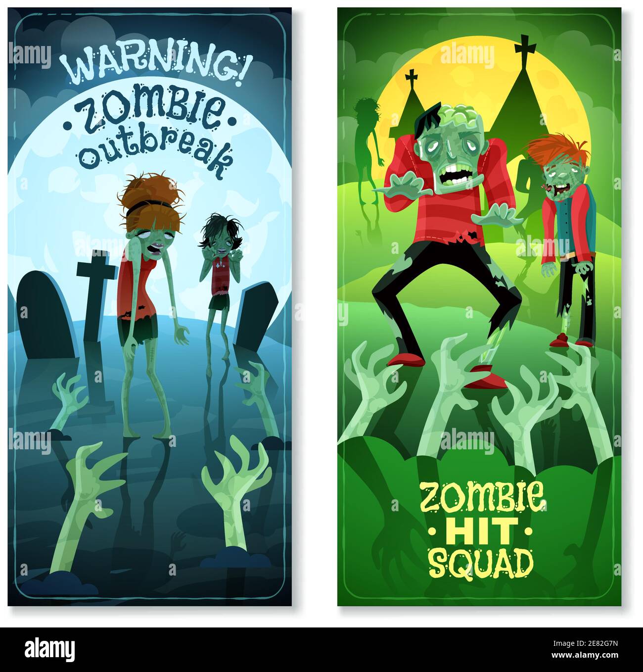 Zombie vertical cartoon banners set with zombie squad symbols isolated ...