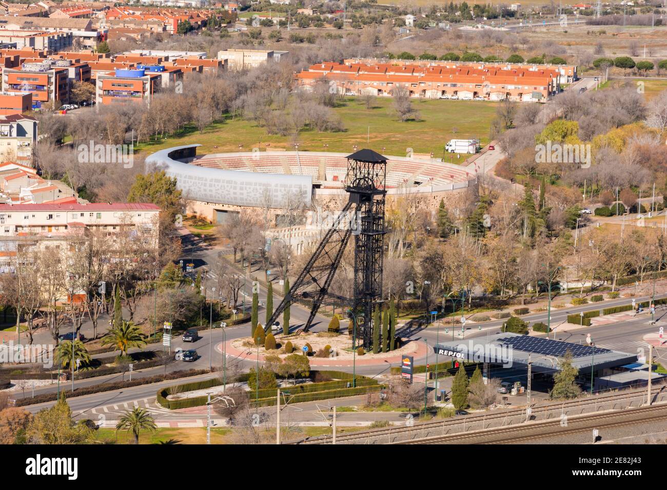 Puertollano, road to Ciudad Real with an old mining headframe as a ...