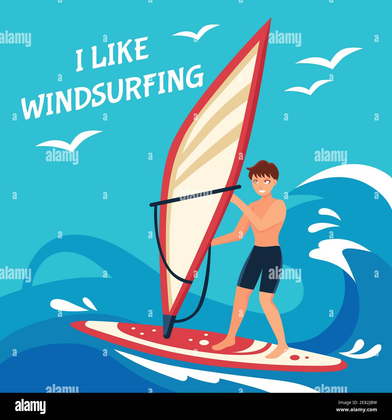Windsurfing Flat Background. Windsurfing Vector Illustration ...