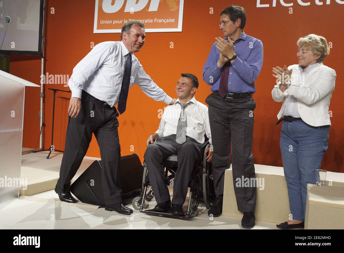 Gregory Perrin attends a rally with Democratic Movement party's leader ...