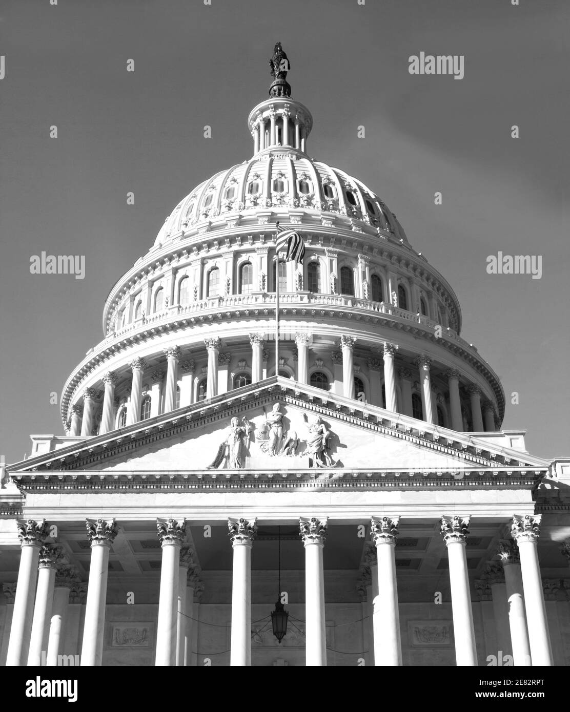 Washington dc capitol building architecture flag american usa Black and ...