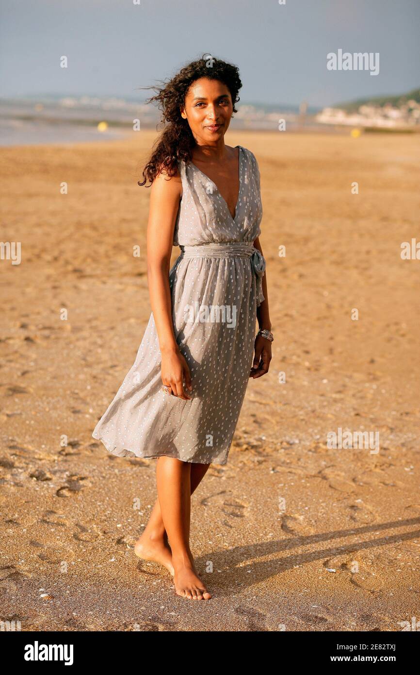 French actress Sarah Martens poses for photographers on the beach ...
