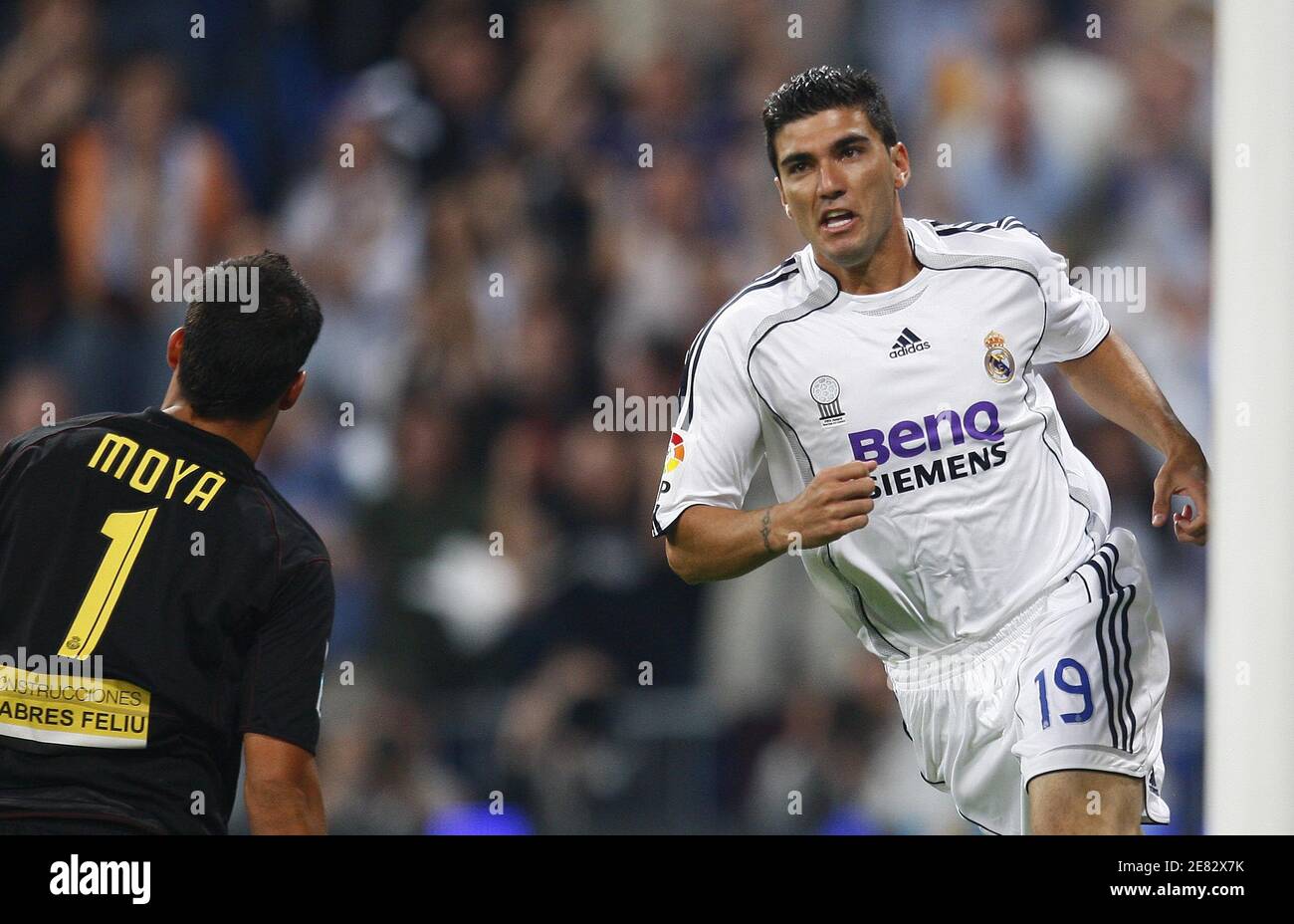 Real Madrid player Jose Antonio Reyes scores during the Spanish League ...