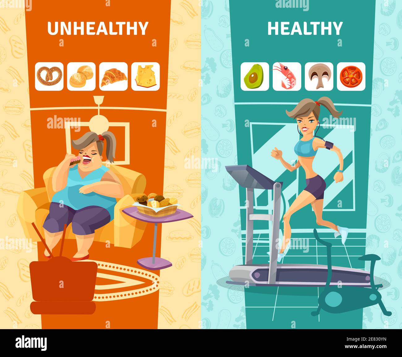 Healthy And Unhealthy Woman Vertical Banners Set Cartoon Isolated