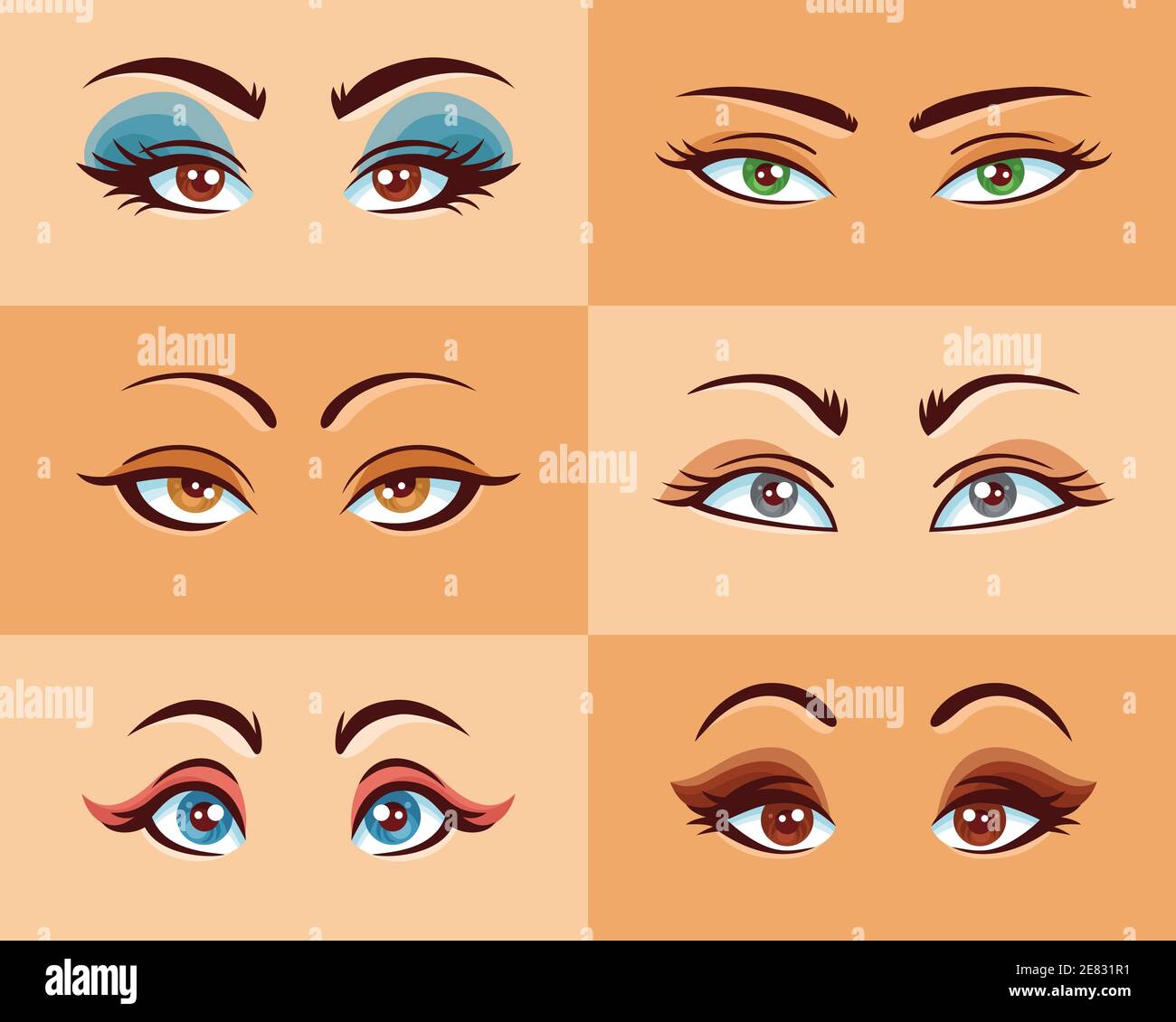 Women eyes set with different shape size and makeup flat vector ...