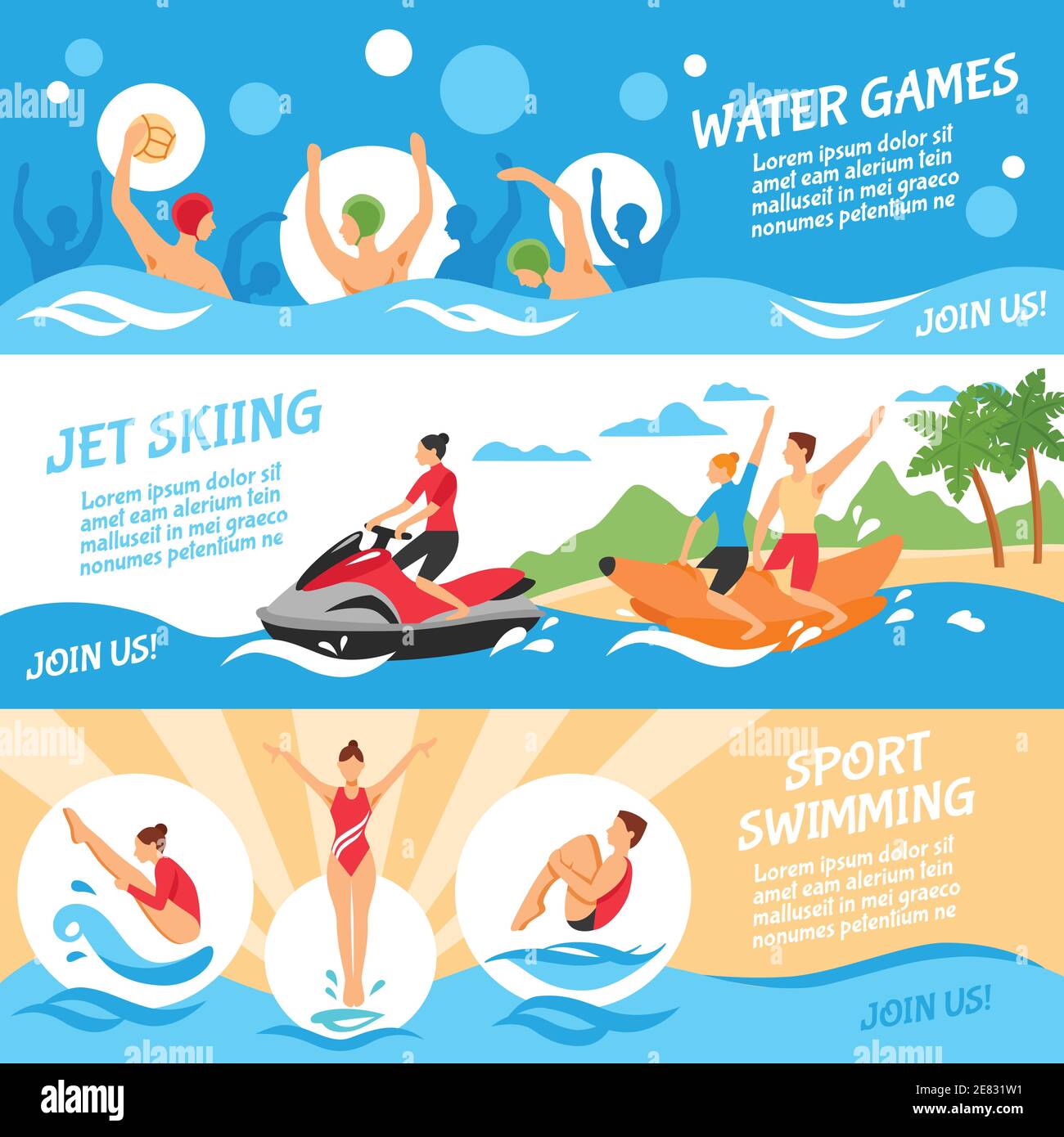 Water Sport Flat Concept. Water Sport Horizontal Banners. Water Sport ...