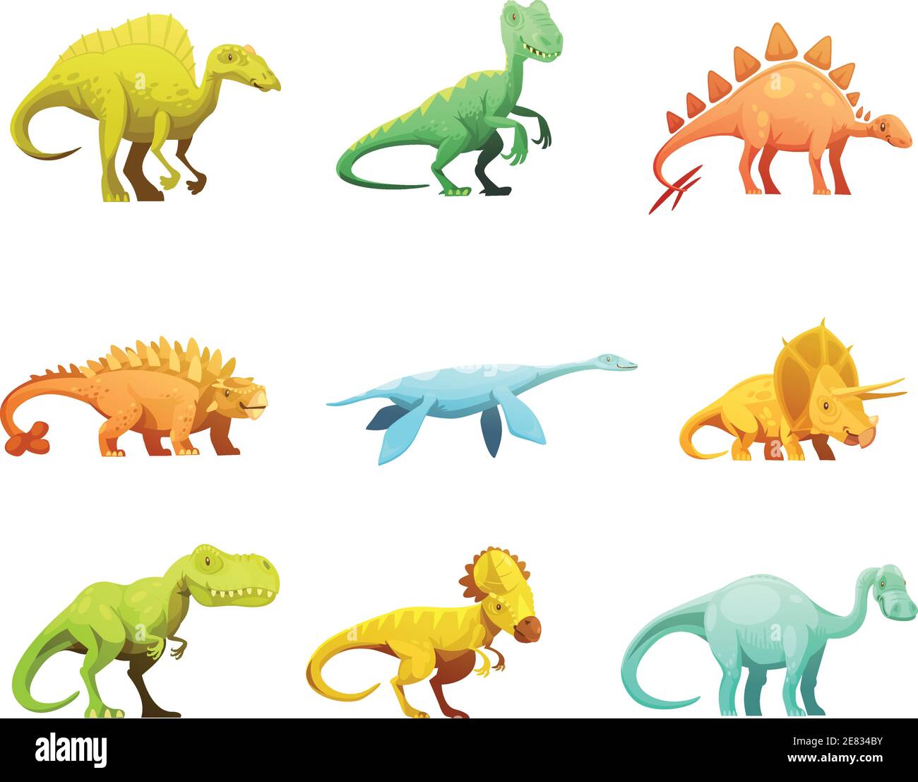 Funny retro style dinosaurus cartoon characters figures of largest ...