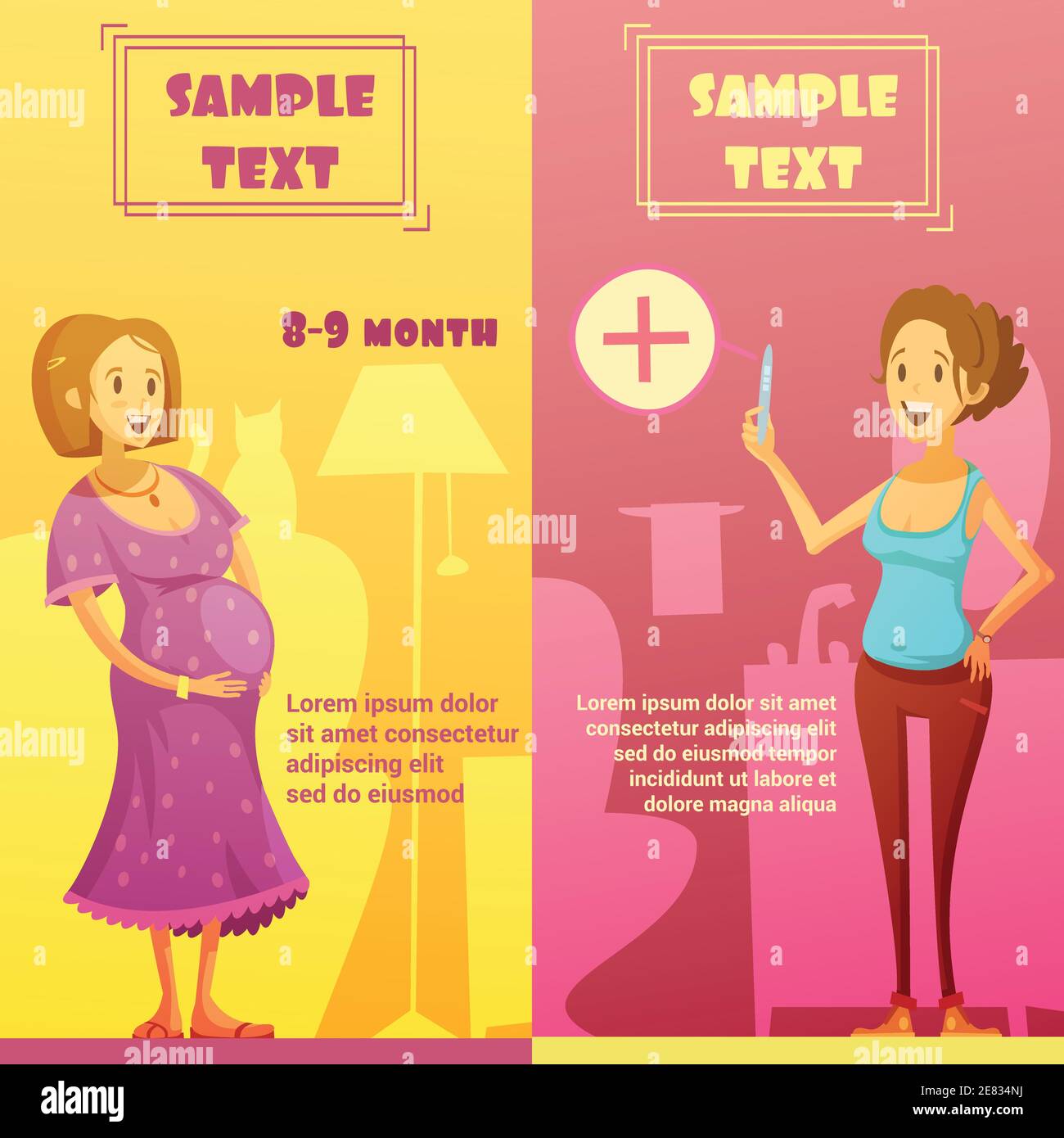 Pregnancy last quarter and strip test 2 vertical banners set with text ...