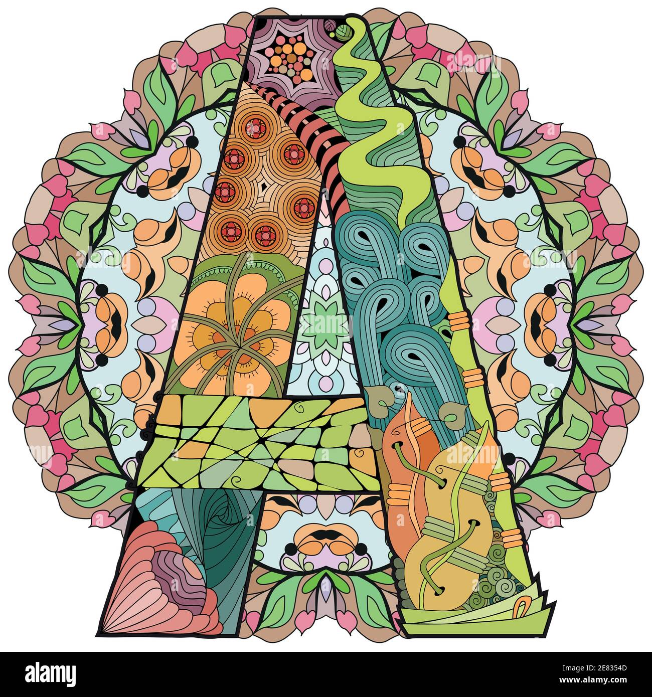 Hand-painted art design. Hand drawn illustration mandala with letter A ...