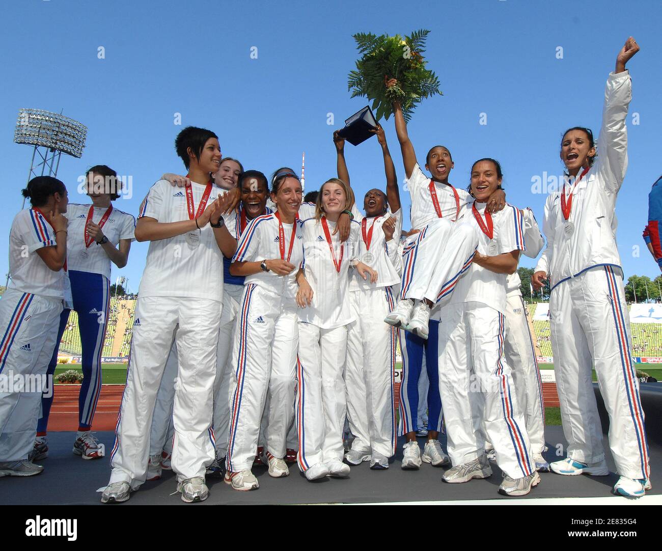 French women team demonstrate after their third place at the Spar ...
