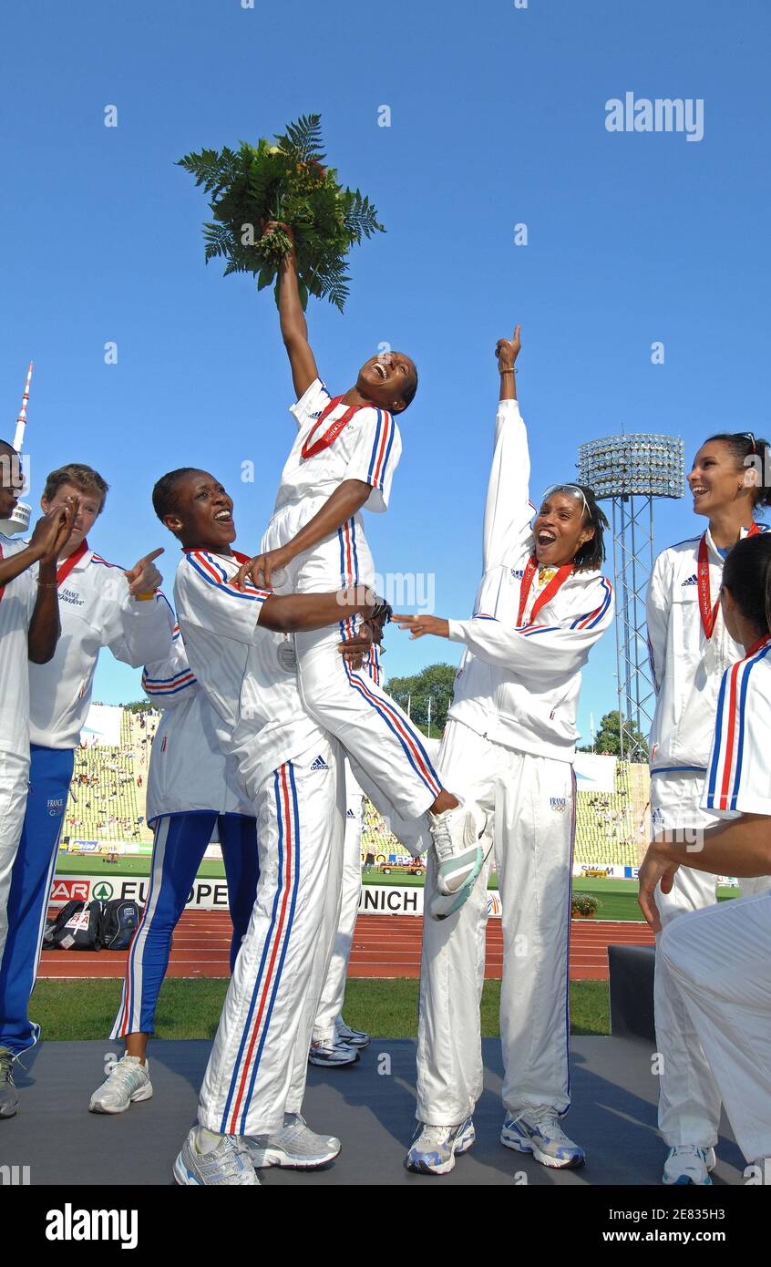 French women team demonstrate after their third place at the Spar ...