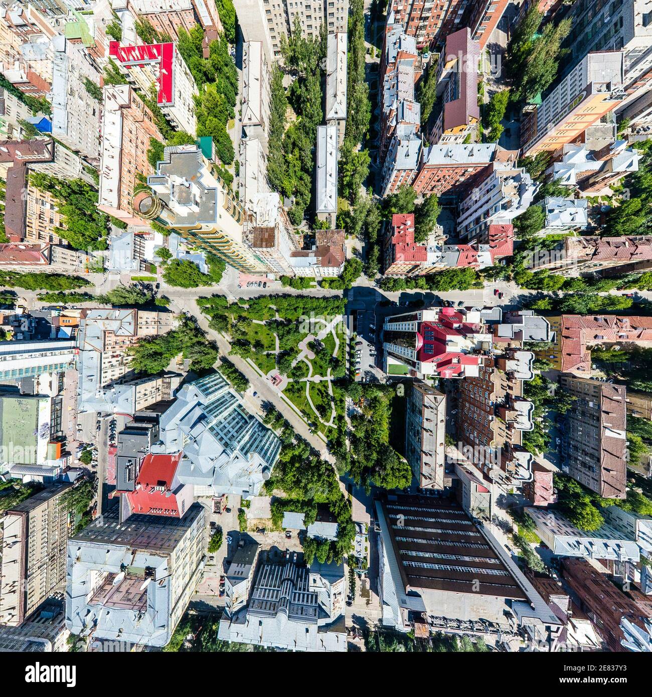 Aerial city view with roads, houses and buildings Stock Photo - Alamy