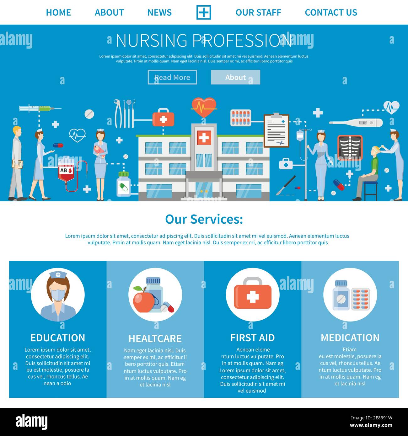 Nursing profession advertising layout with presentation of nurse ...