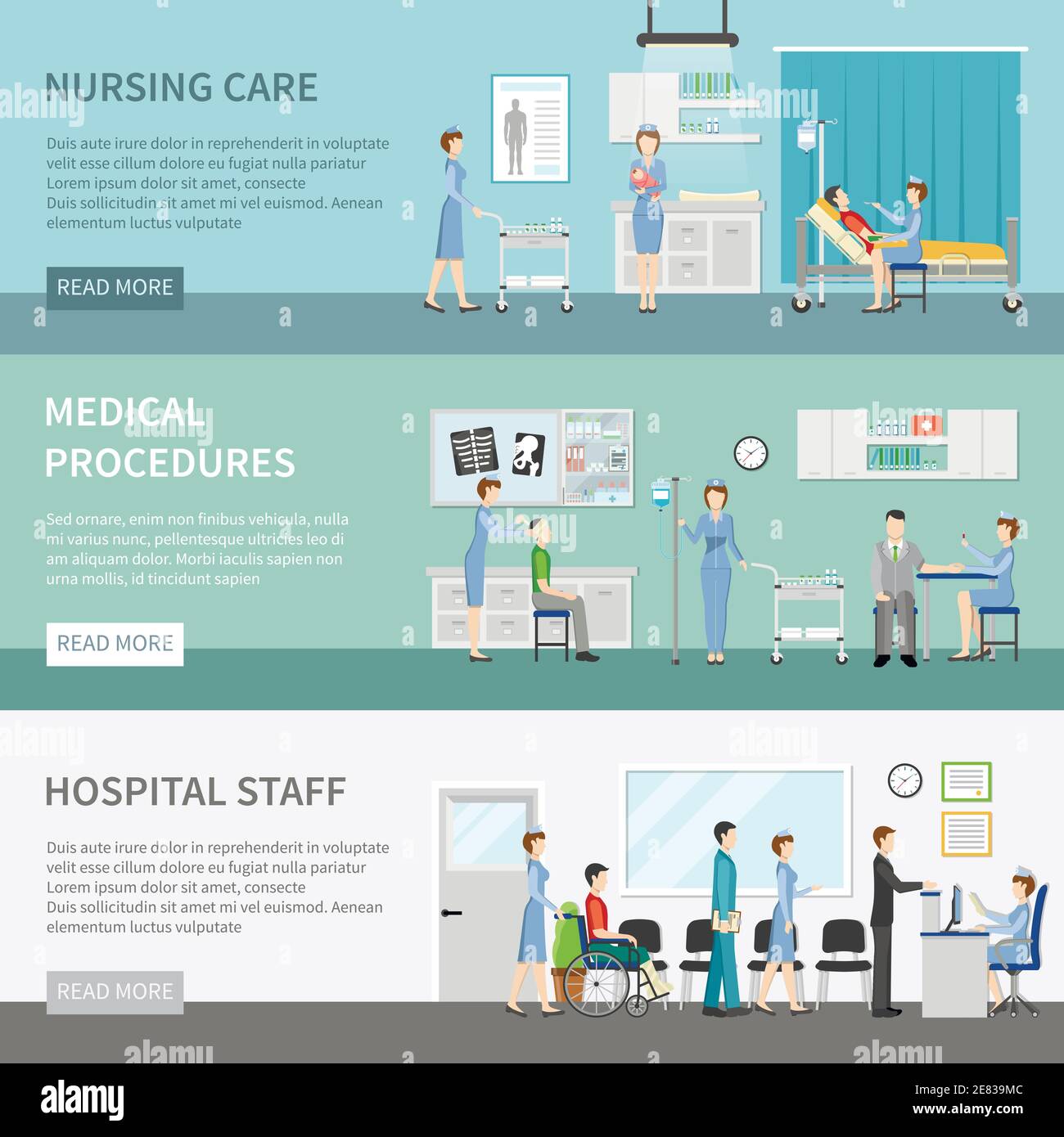 Health care horizontal banners with patients at clinic interior and ...