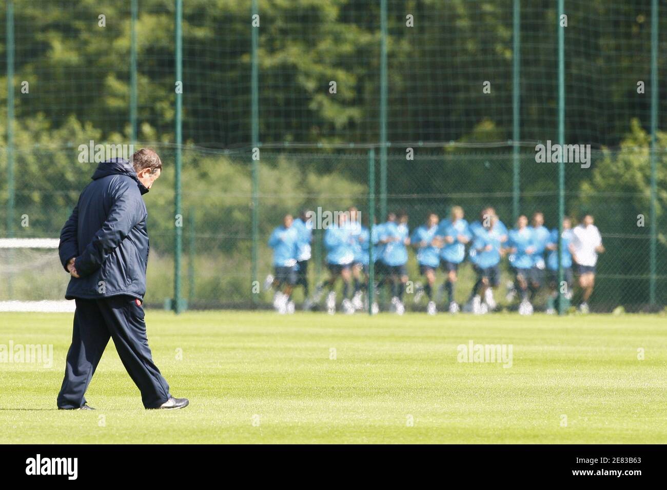 Lens' coach Guy Roux during a training session in Lens, France on June ...
