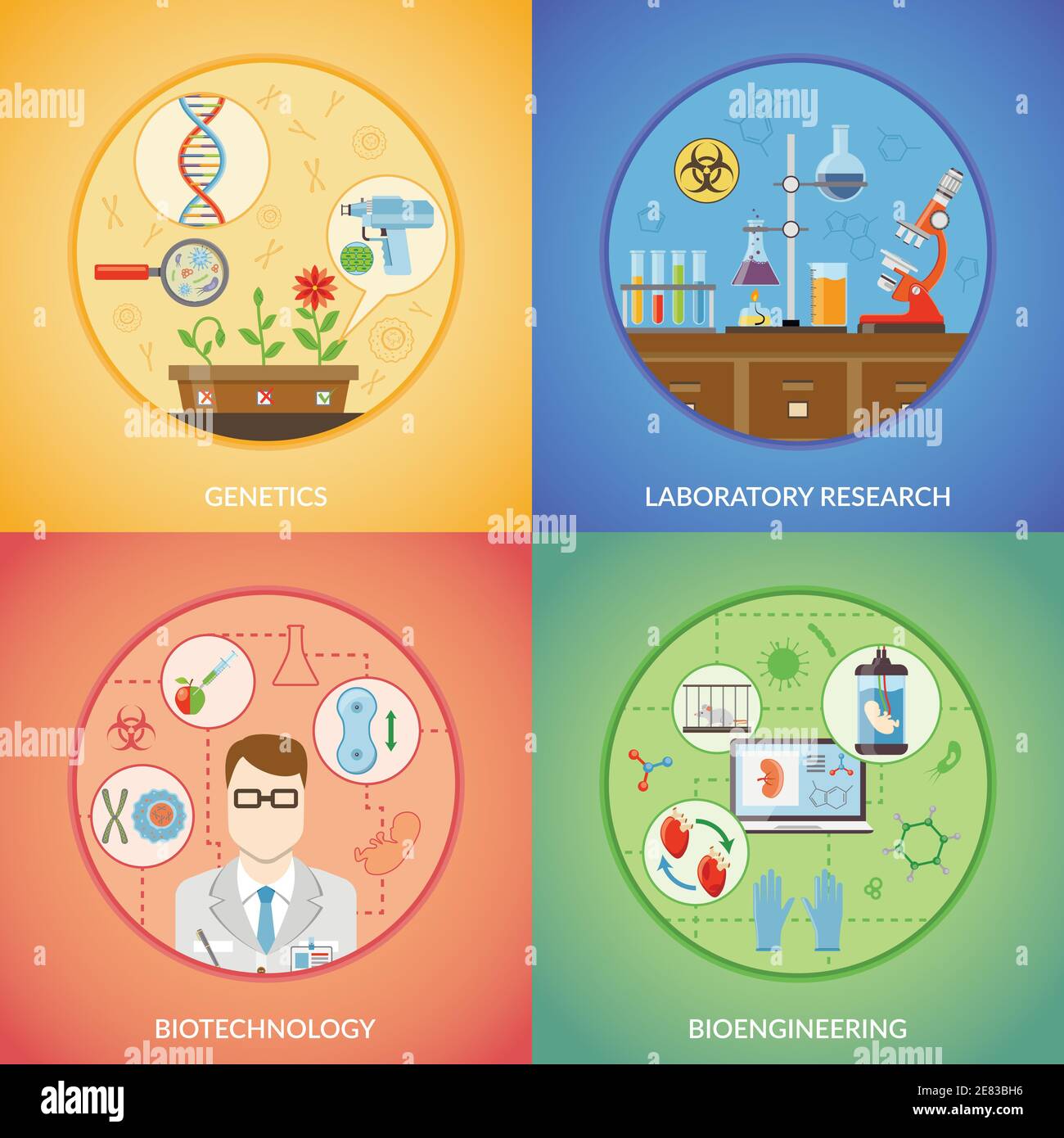 Biotechnology 2x2 design concept set of genetics bioengineering and ...