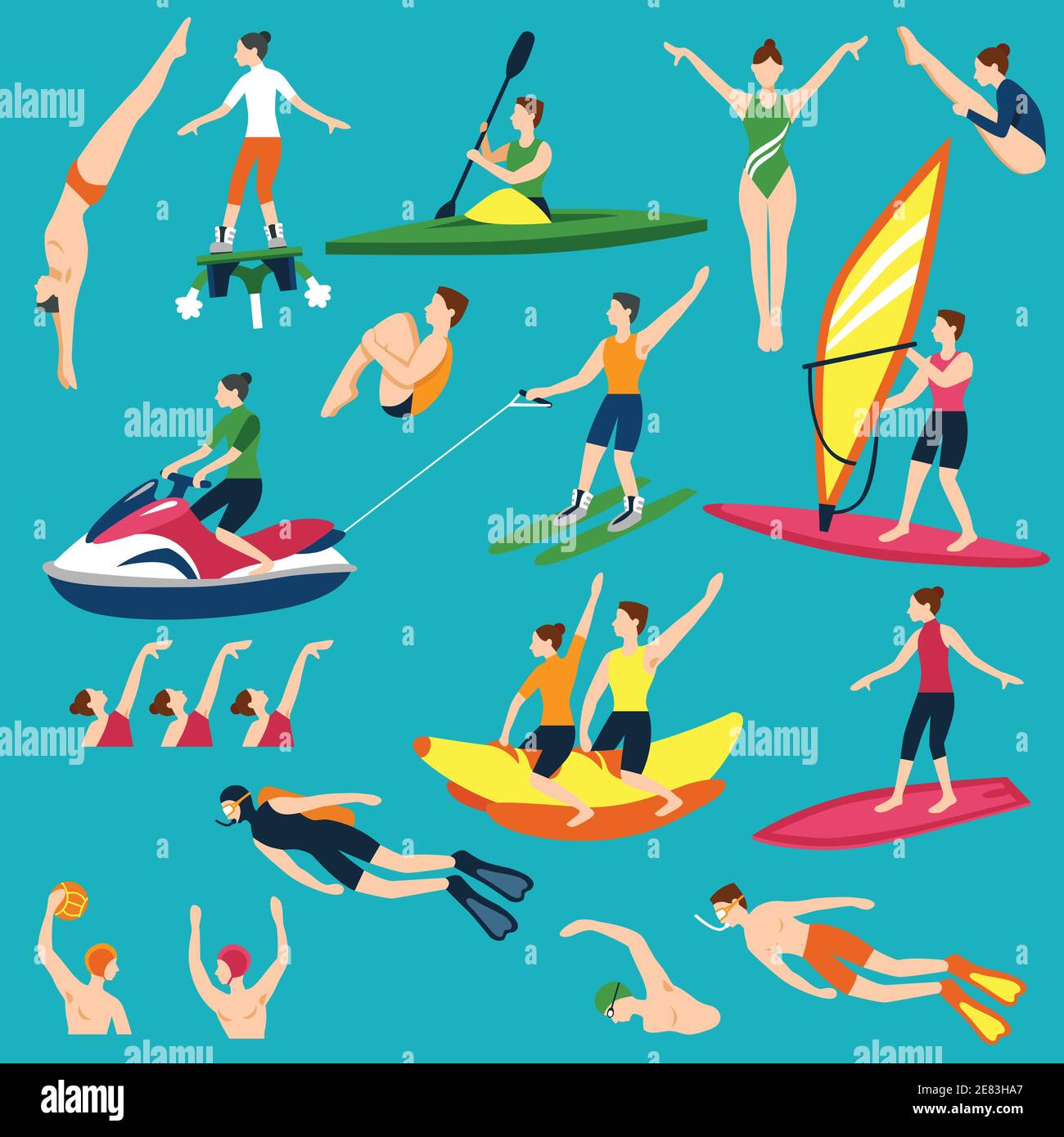 Water Activities Icons Set. Water Sport Vector Illustration. Water ...
