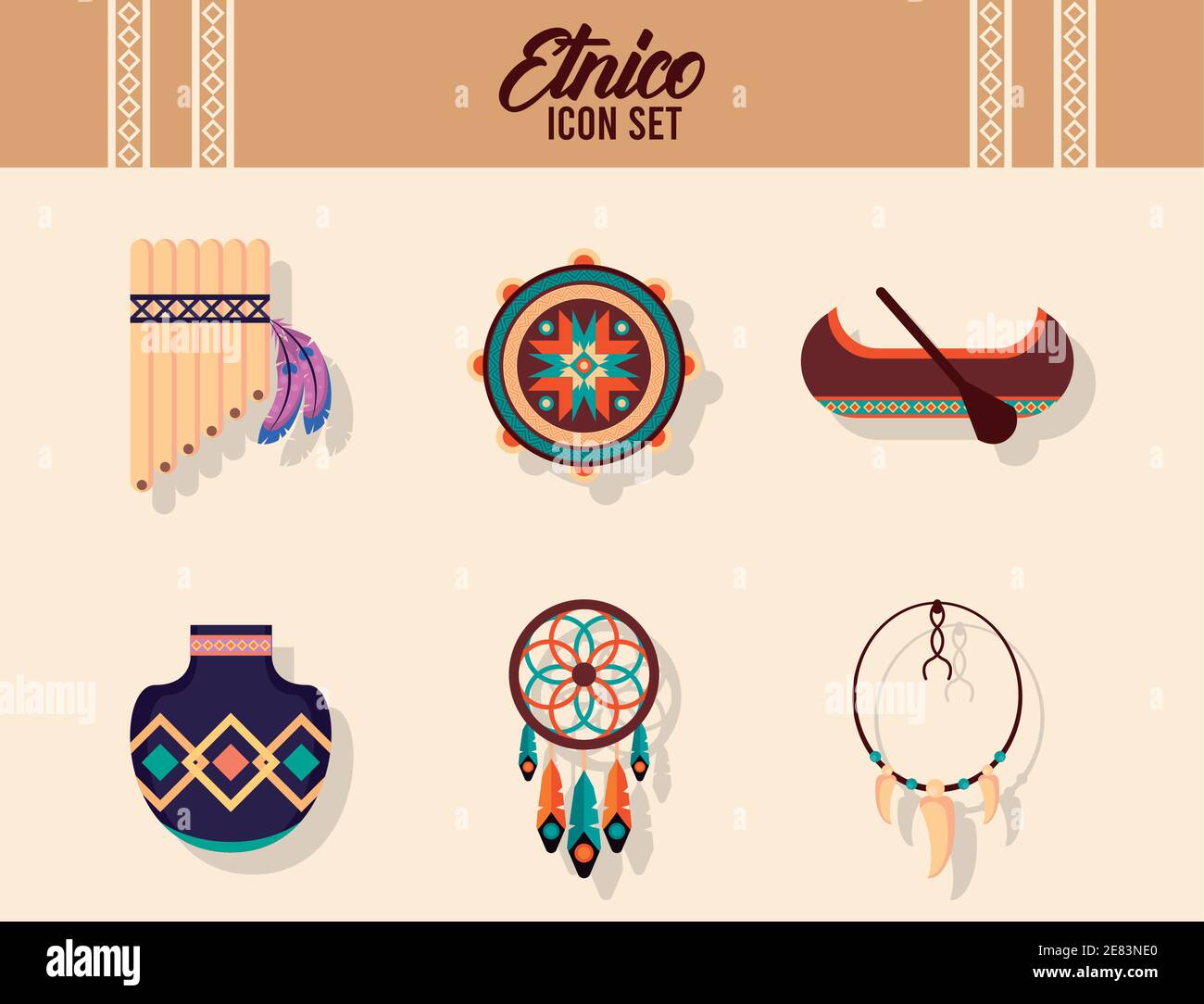 bundle of six ethnic culture boho icons and lettering vector ...