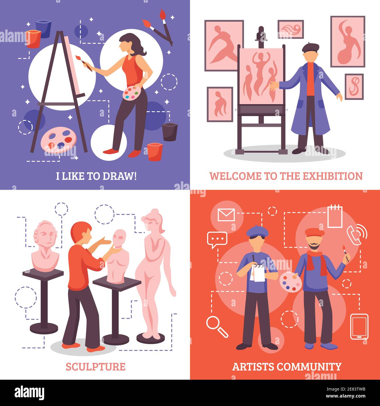 Artists design concept icons set with exhibition and sculpture symbols ...