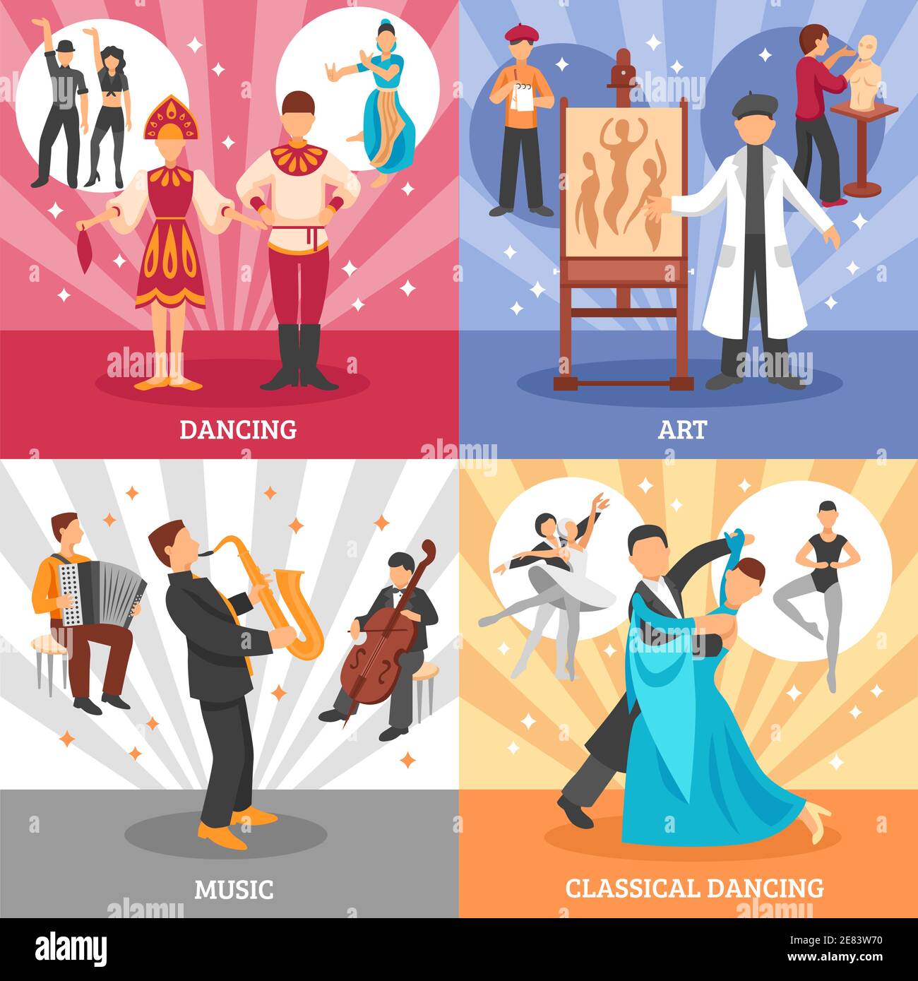 Artist people concept icons set with dancing and music symbols flat ...