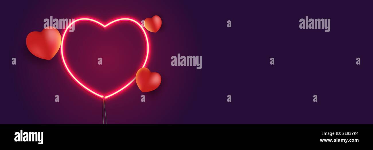 Neon heart sign and heart shape. Heart of a red glow. Vector ...