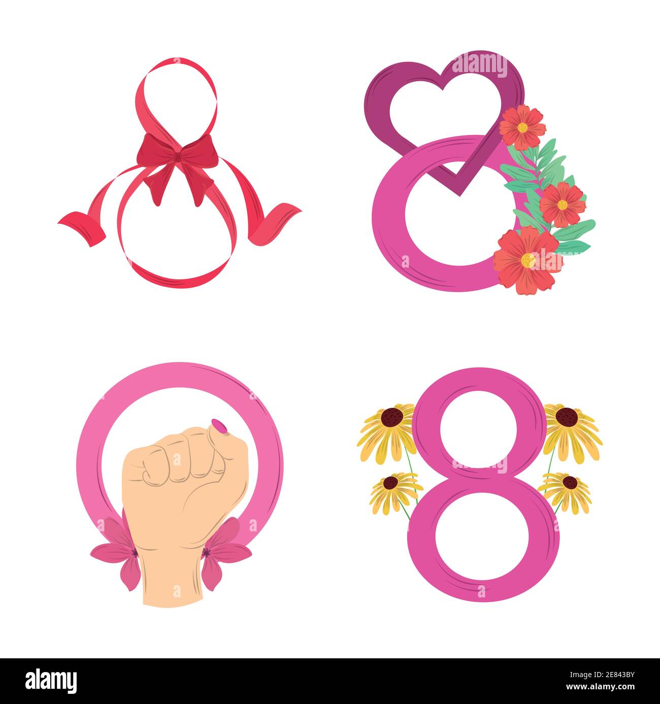 womens day, celebration eight march event icons set vector illustration ...