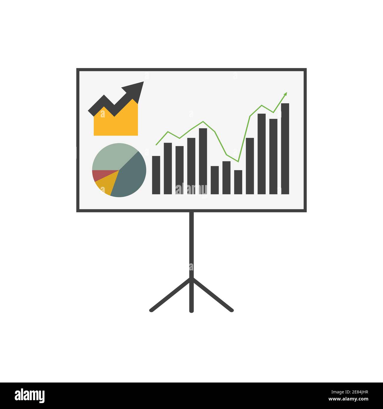 Image of a rising graph on the screen in a square on a white background ...