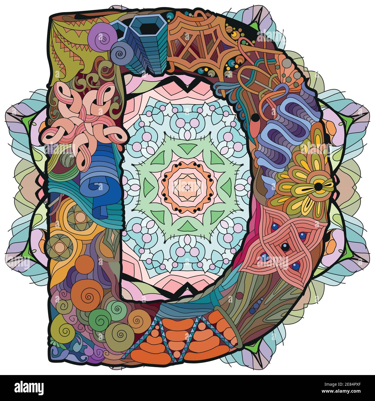 Hand-painted art design. Hand drawn illustration mandala with letter D ...