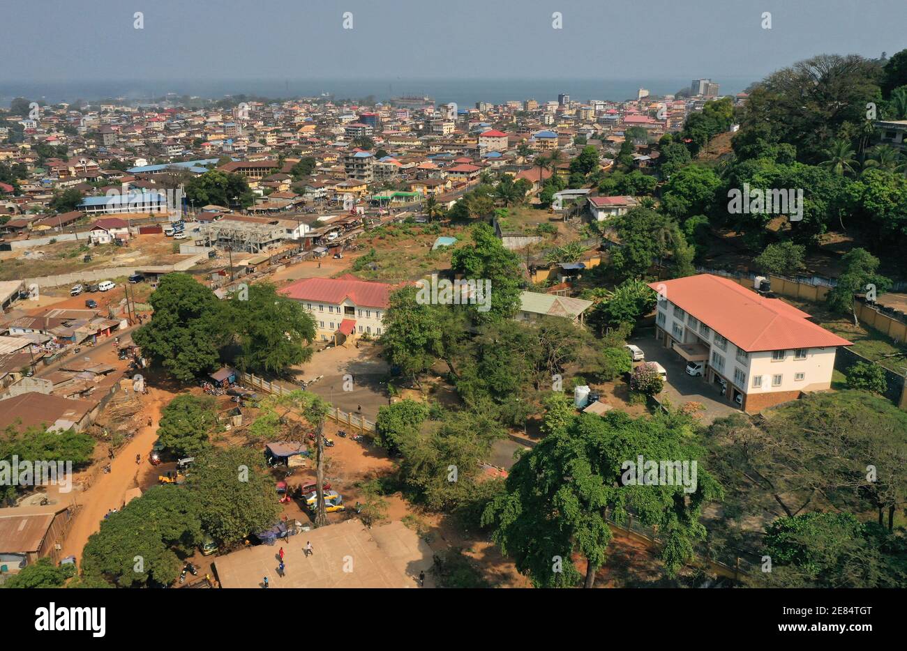 Aerial Freetown Sierra Leone . West Africa suffers extreme poverty and ...