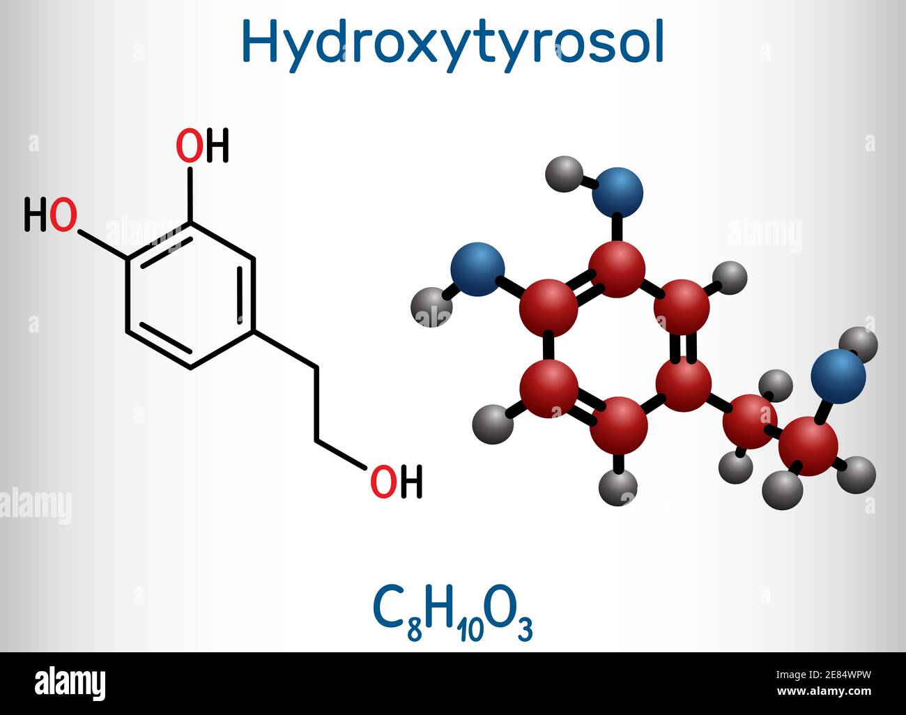 Hydroxytyrosol molecule. It is catechol, phenolic phytochemical ...