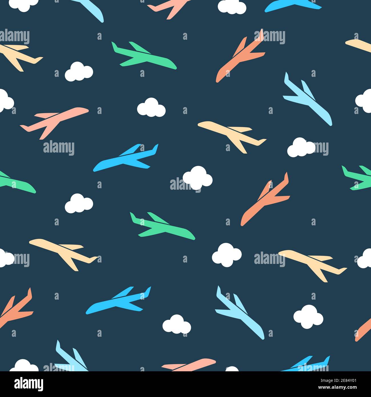 Seamless pattern with airplanes and clouds. Vector air transportation ...