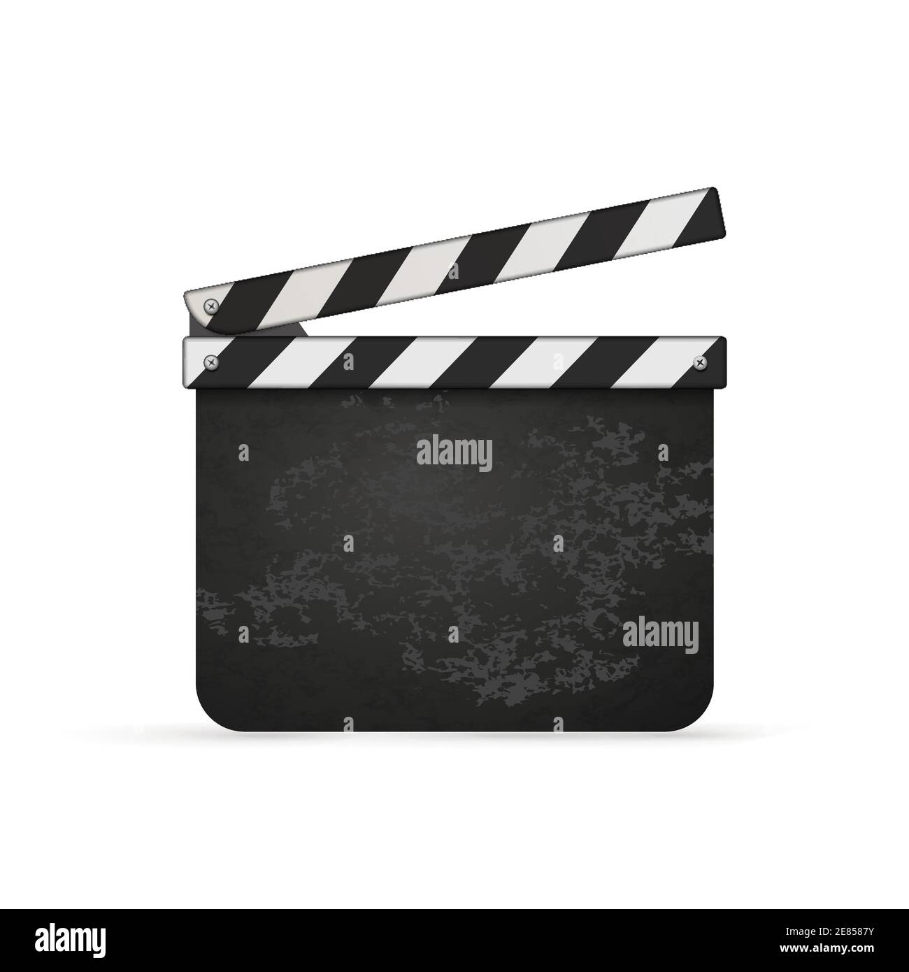 Detailed realistic movie clapper with chalk play sign isolated on white ...