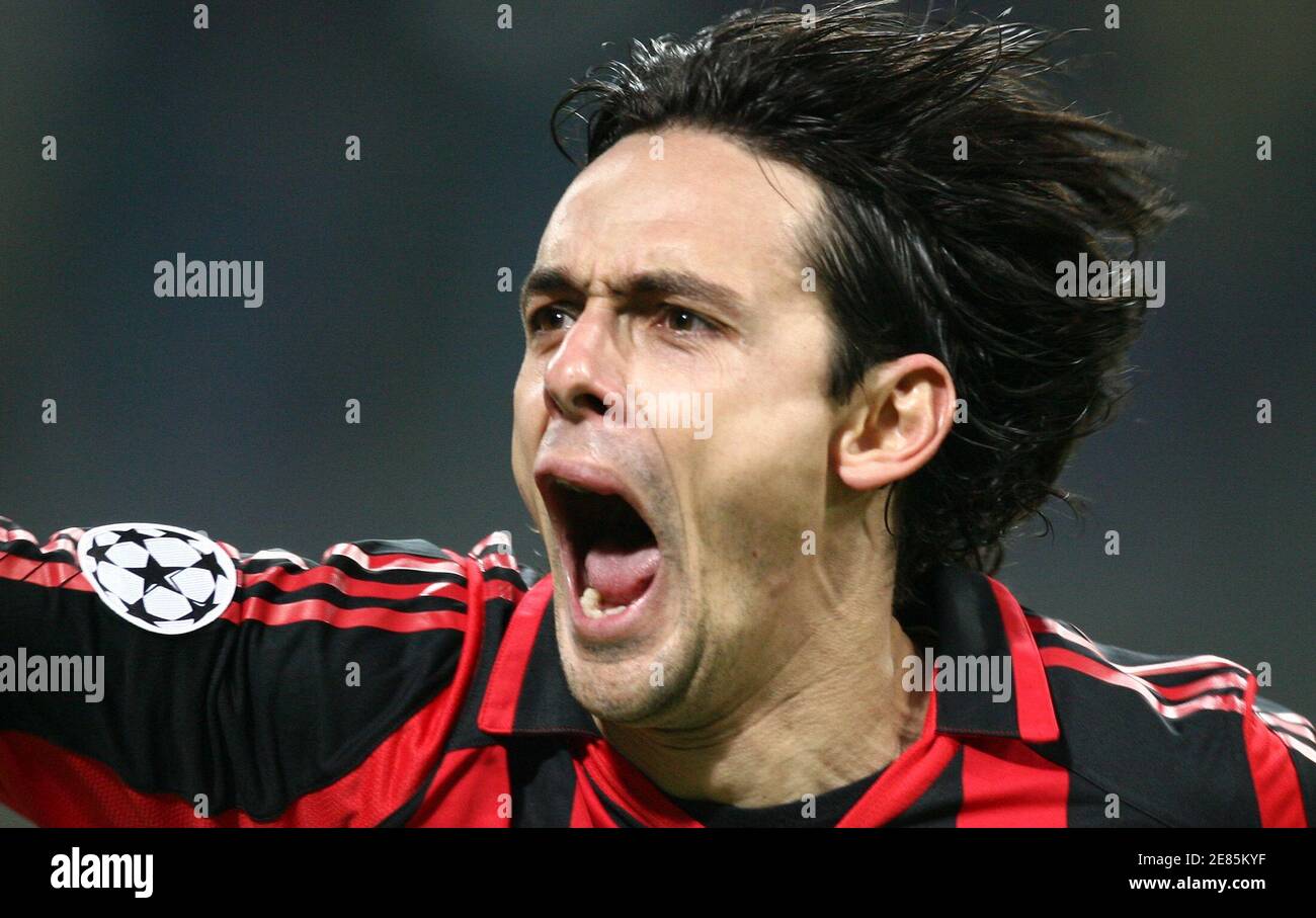Ac milans filippo inzaghi celebrates after the match hi-res stock ...