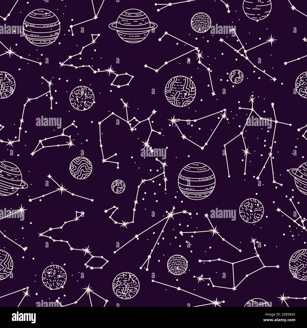Vector seamless astrological pattern with planets and constellations ...