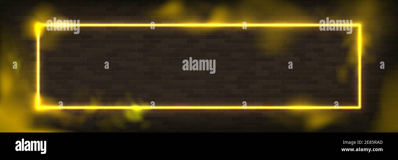 Glowing rectangle neon vector illustration lighting frame with yellow ...