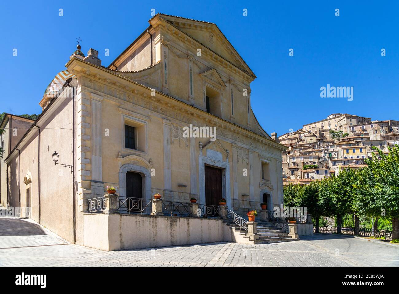Church of St. Maria Maddalena and the village of Morano Calabro on the ...