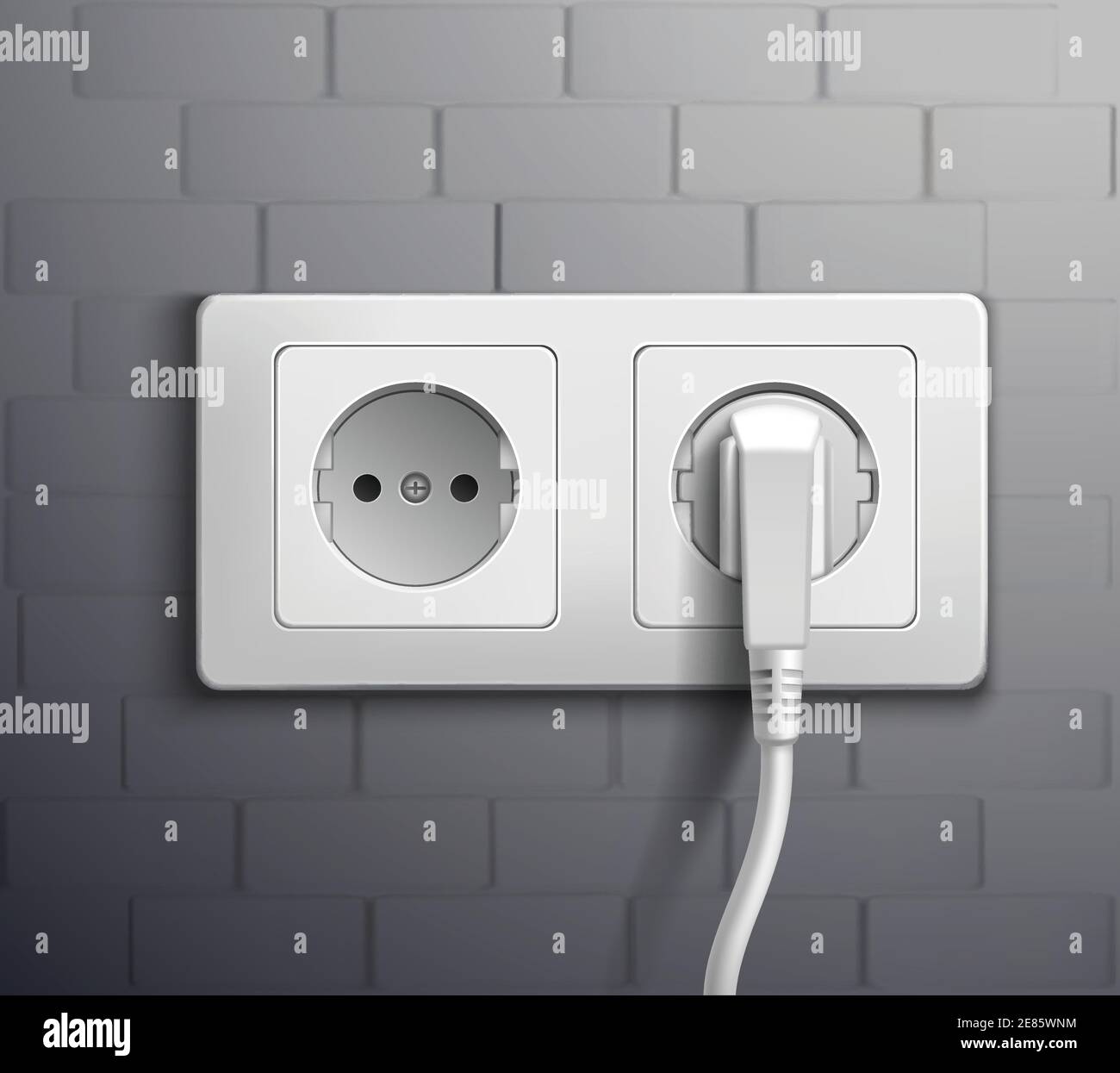 Realistic white plastic panel with socket and single round and double ...