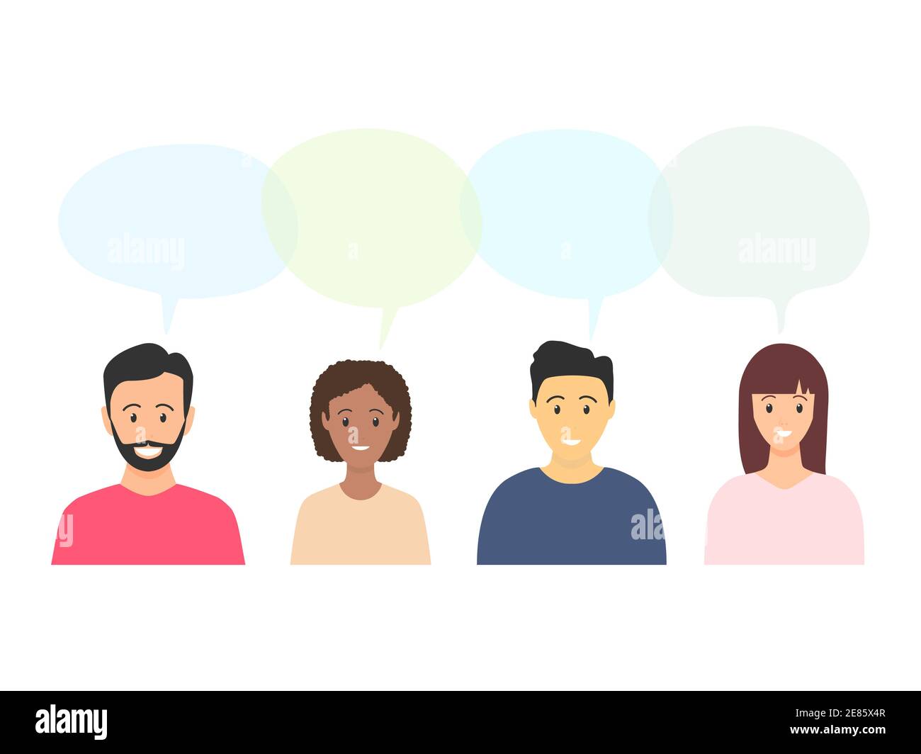 Communication of different people. Young men and women with speech ...