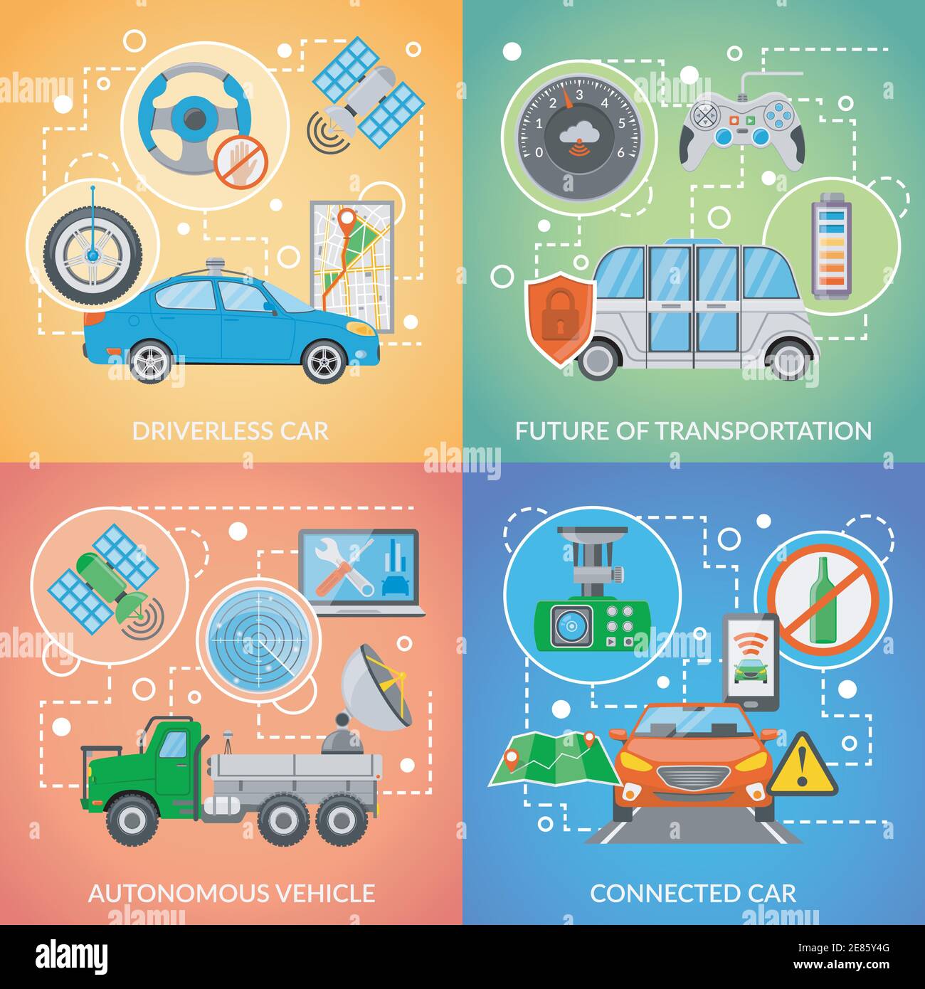 Flat design future of transportation driverless car autonomous vehicle ...