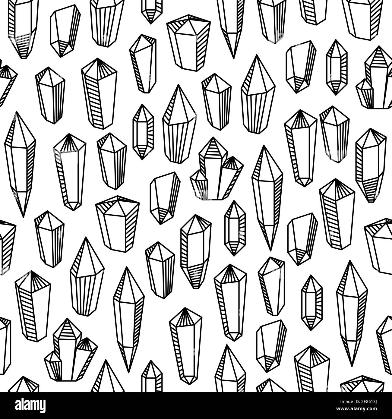 Seamless pattern with magical crystals. Black and white vector ...