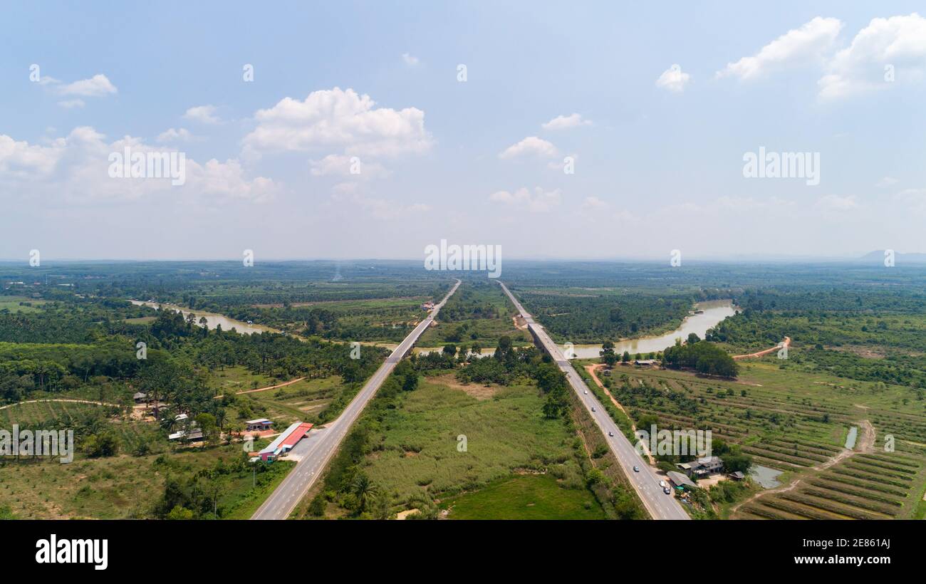 Aerial view Highway traffic road with cars,View above,Aerial view of ...
